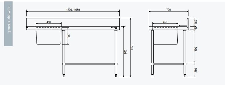 Modular Stainless Single Bowl 1650mm wide Right Hand Feed Dishwasher ...