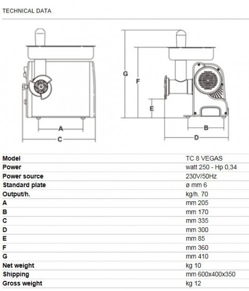 Sirman TC 8 Vegas Mincer - New Equipment